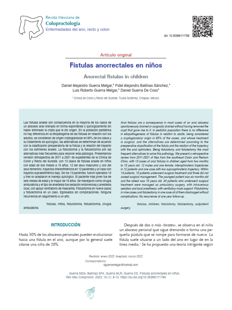 Fístulas Anorrectales en Niños: Coloproctología | PDF