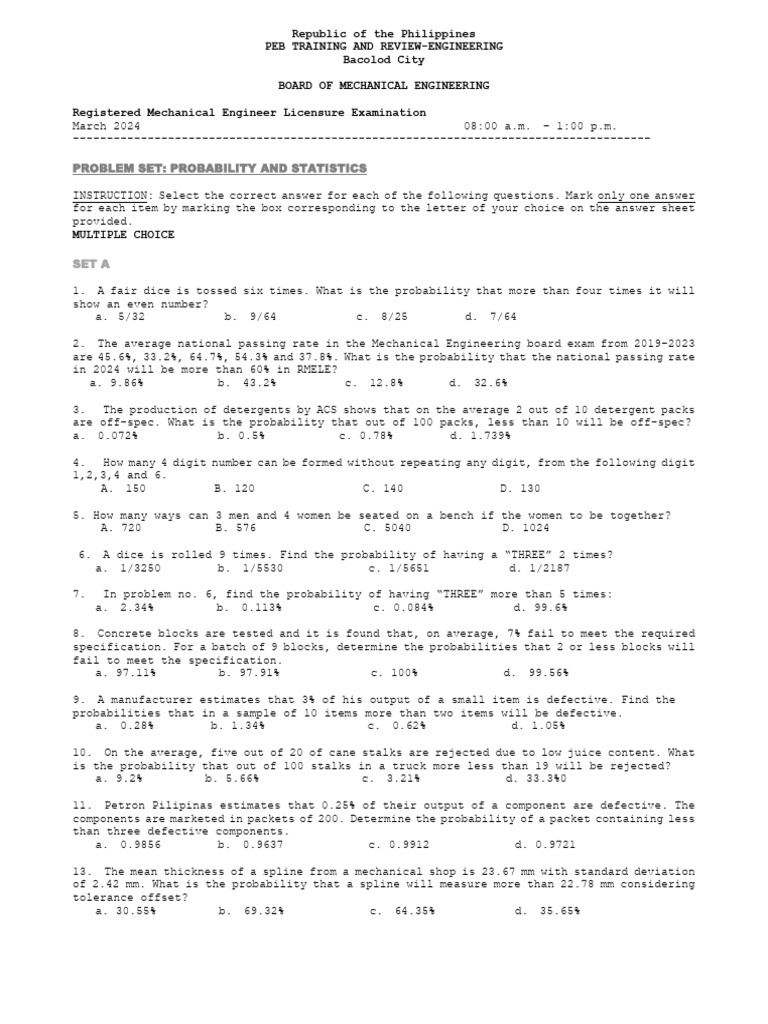 Problem Set-Probability and Statistics | PDF | Probability | Odds