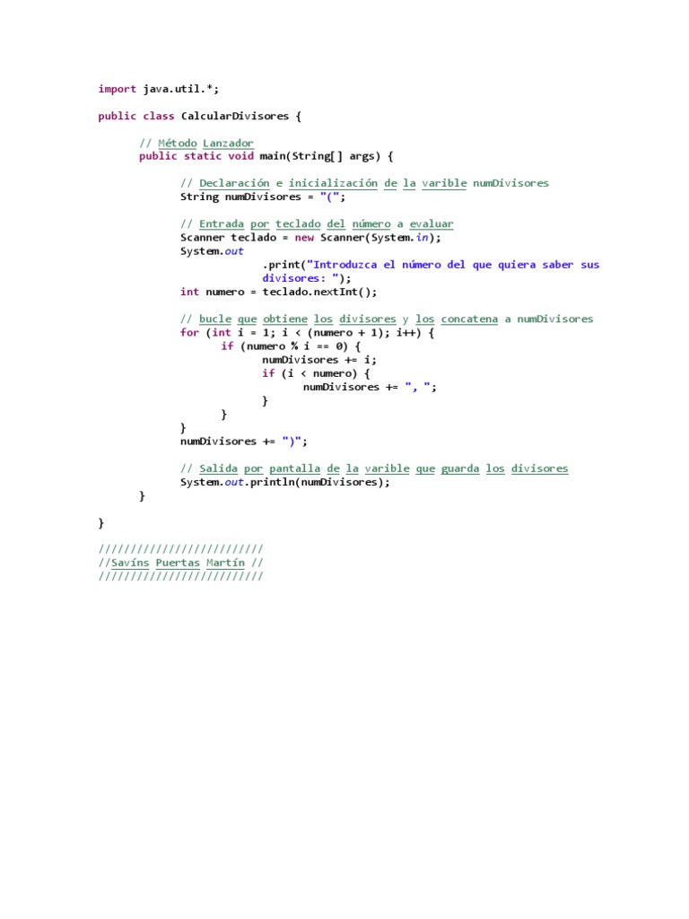 Codigo de Java Calcula Divisores de Un Número | PDF