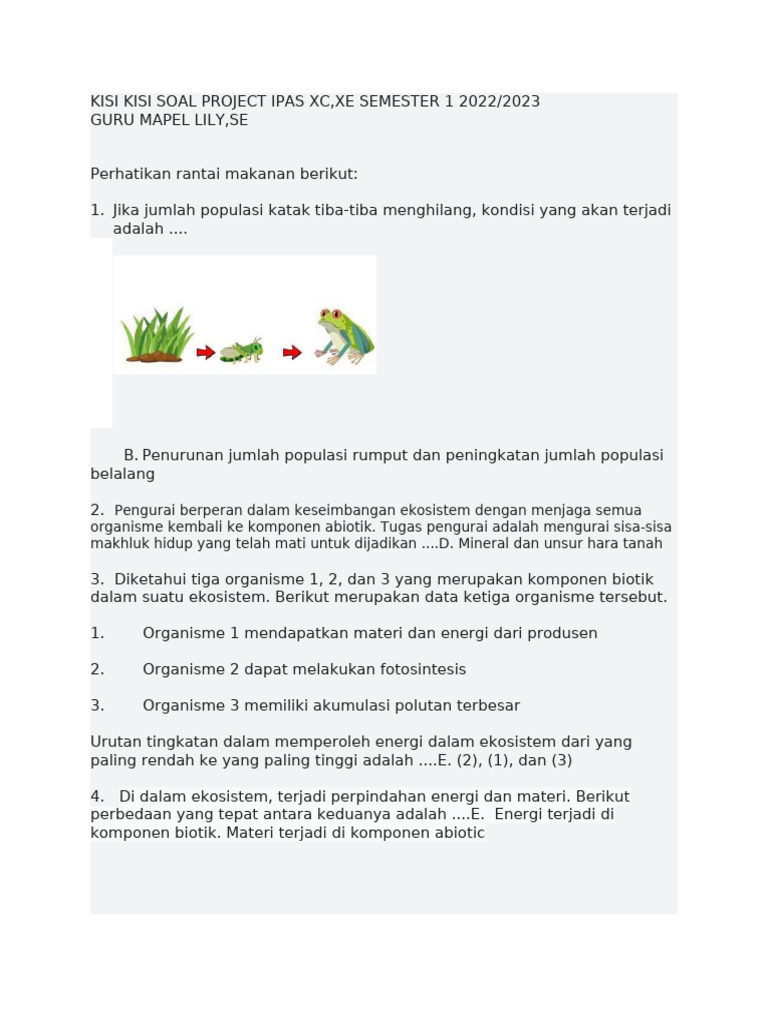 Kisi Kisi Soal Pas Project Ipas XC - Xe | PDF