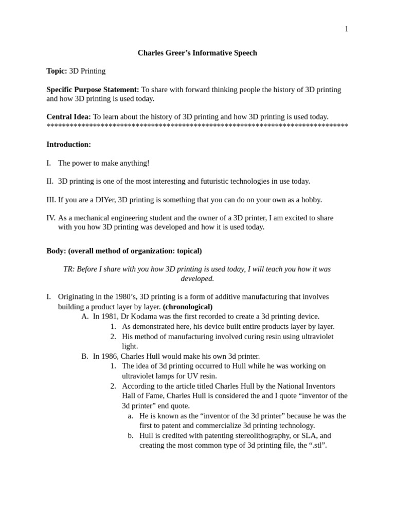 Charles Greer's Informative Speech | PDF