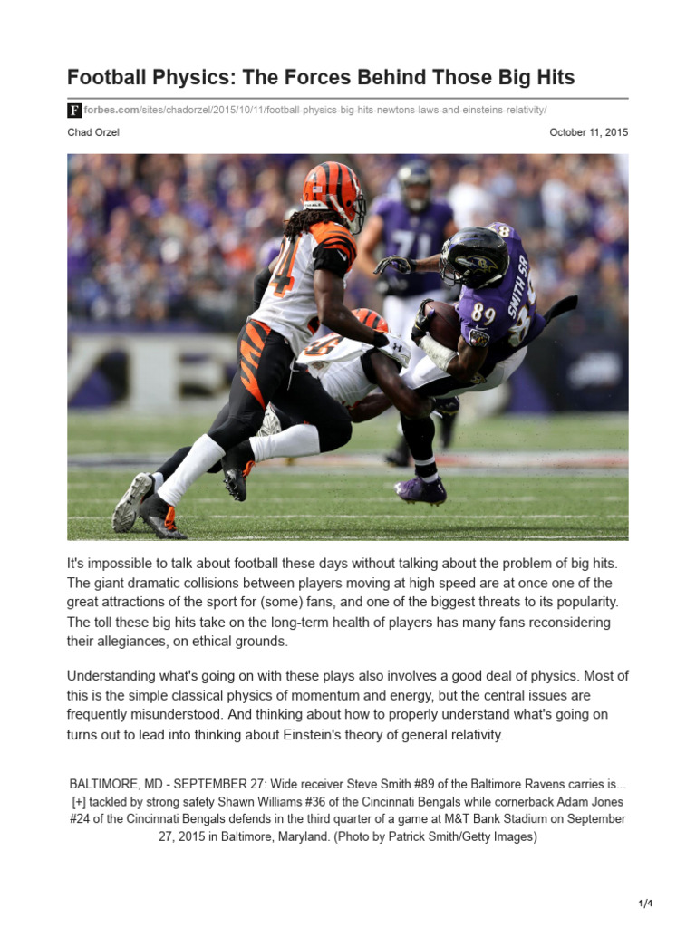 Football Physics The Forces Behind Those Big Hits | PDF