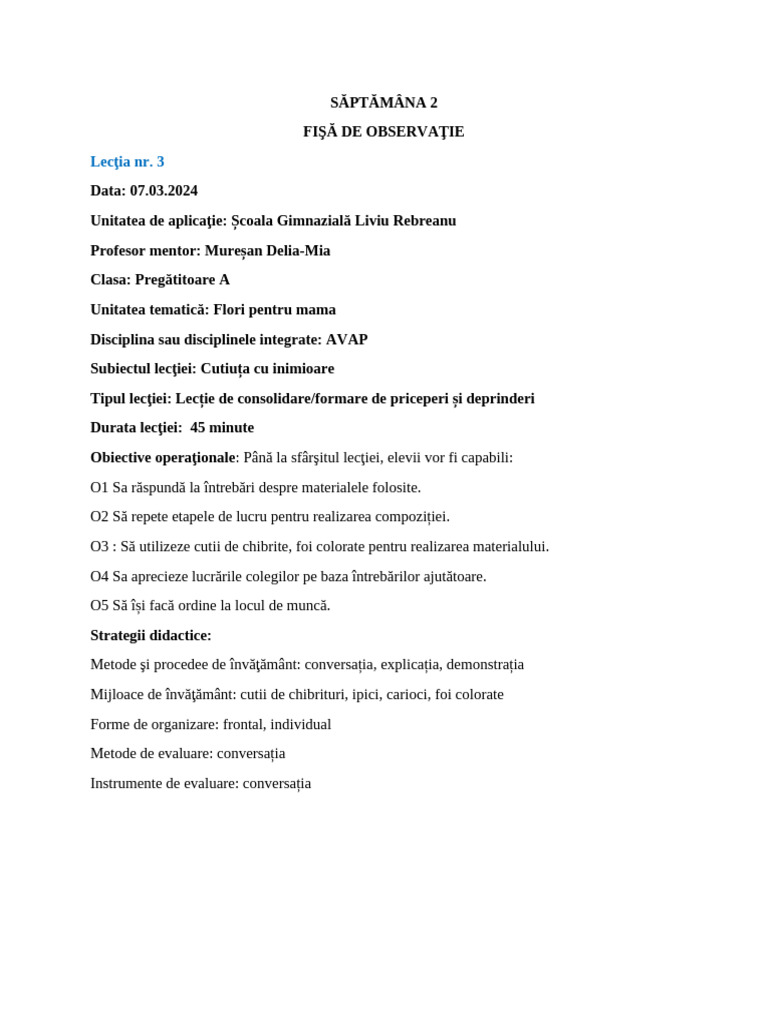 Fisa de Observatie 07.03 Avap | PDF