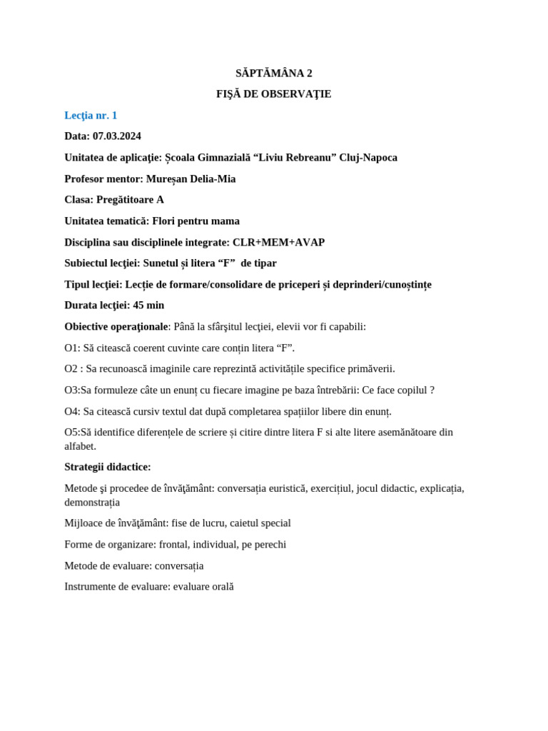 Fisa de Observatie 07.03 2 | PDF
