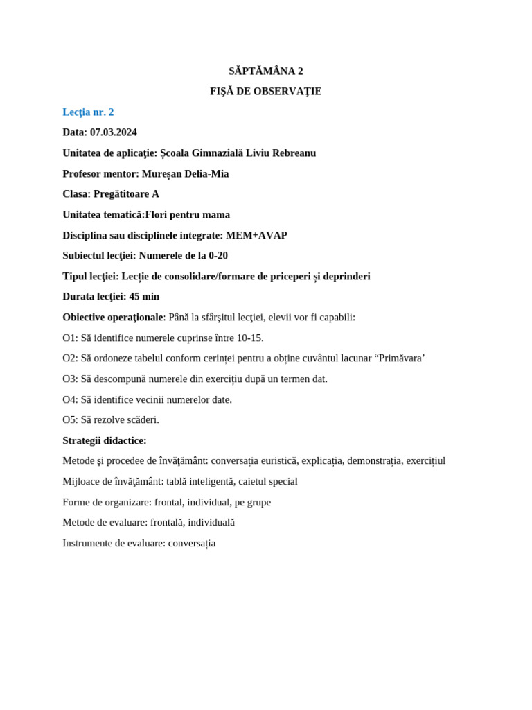 Fisa de Observatie 07.03 MEM | PDF
