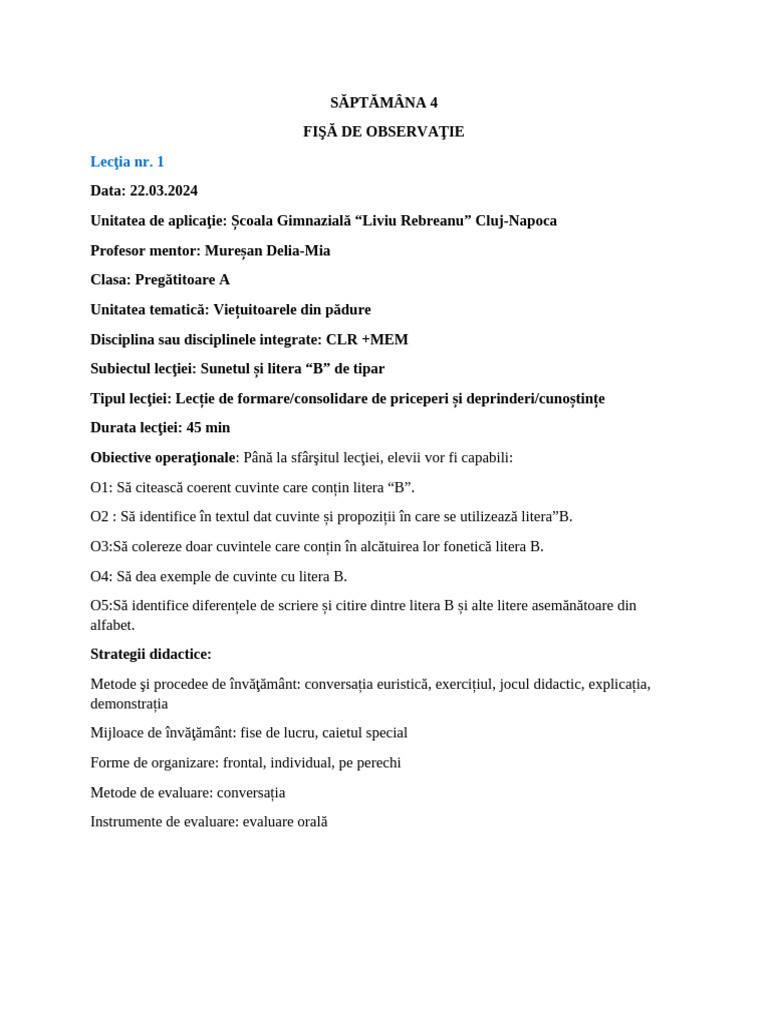 Fisa de Observatie 14.03 CLR | PDF