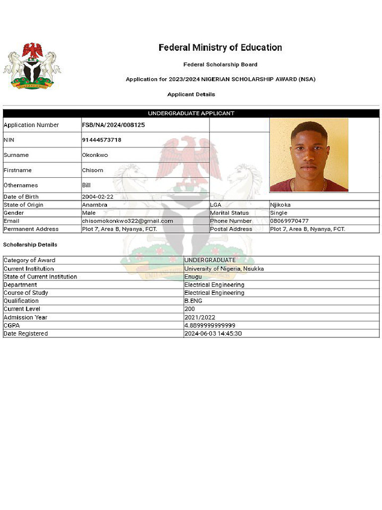 Nigerian Award Application Form | PDF