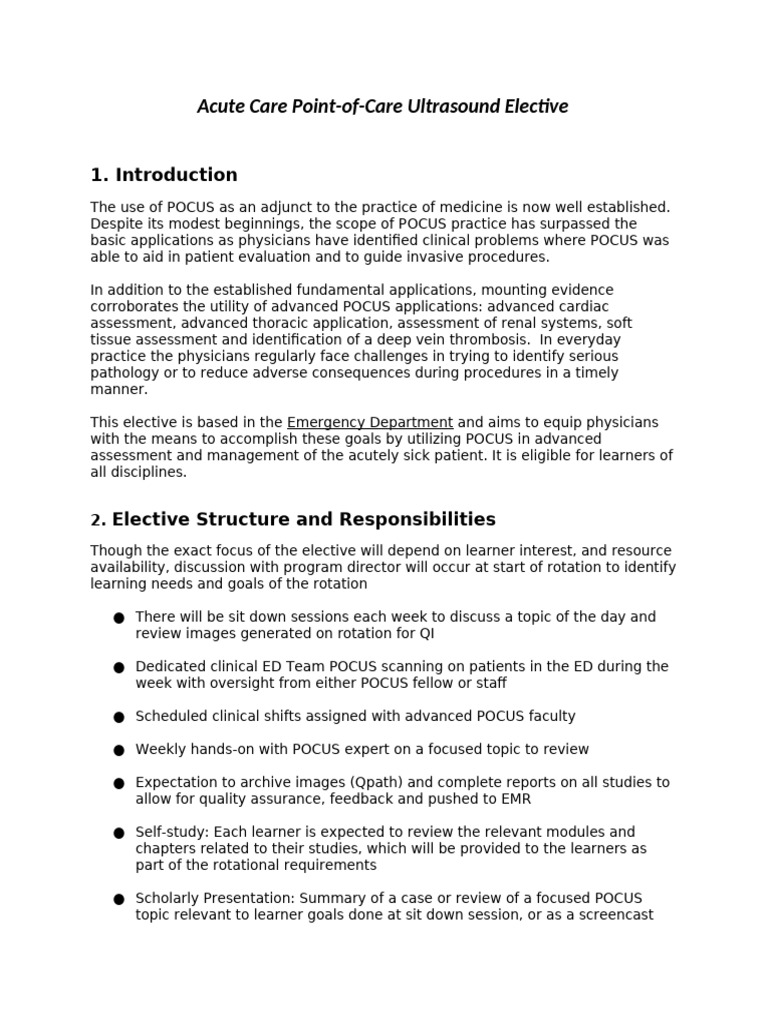Acute Care POCUS Elective | PDF | Medical Ultrasound | Medicine