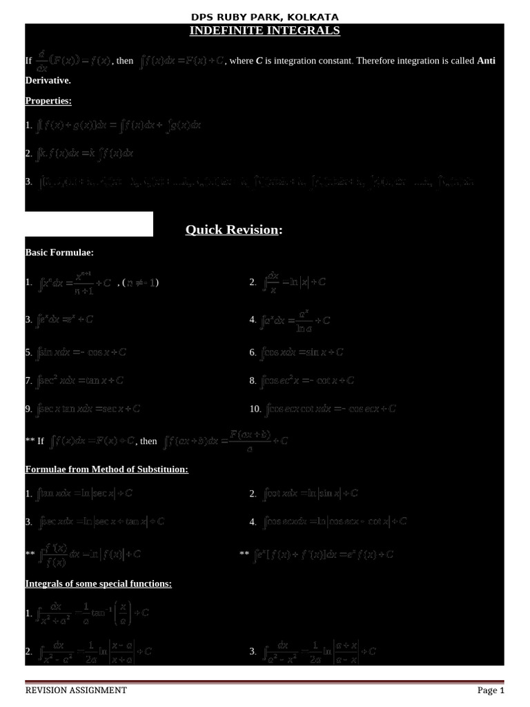 Indefinite Integrals Repository | PDF