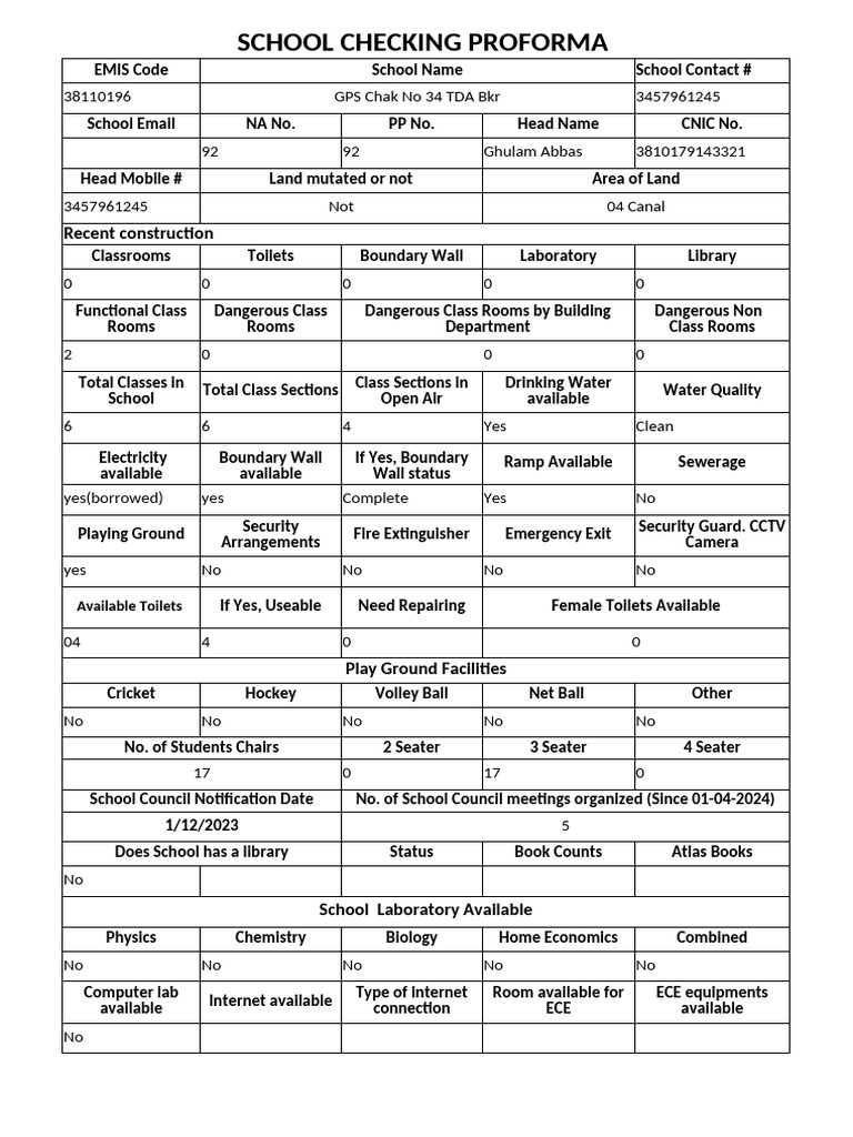 School Checking Proforma 34 | PDF