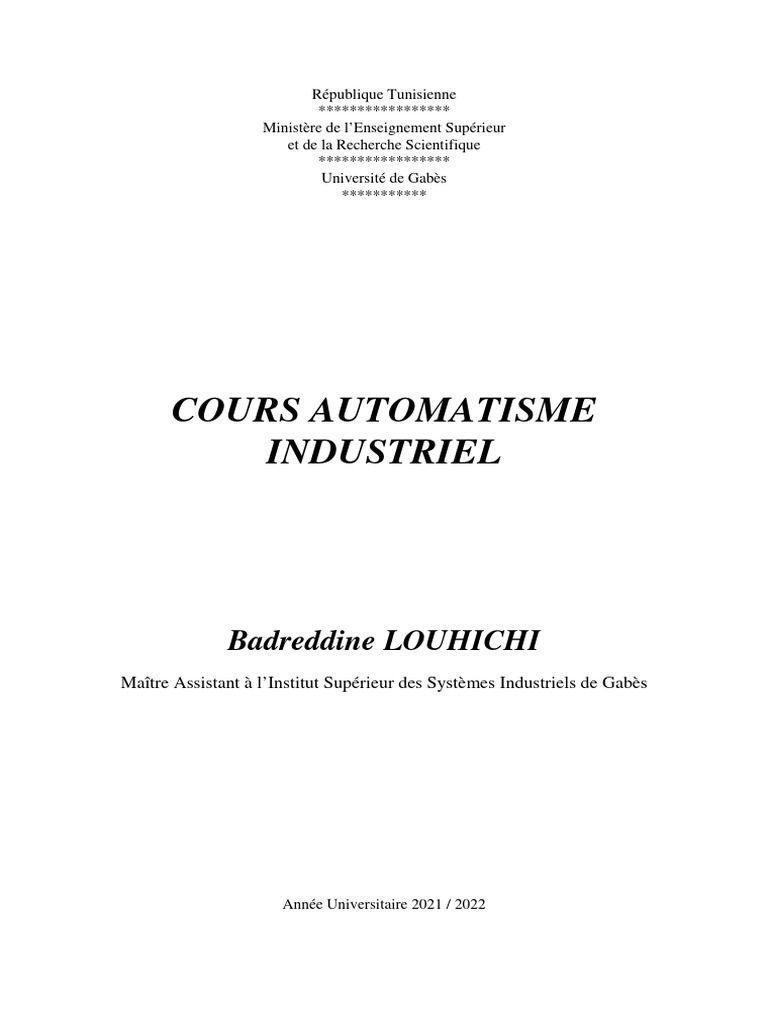Cours Automatisme Industriel: Badreddine LOUHICHI | PDF