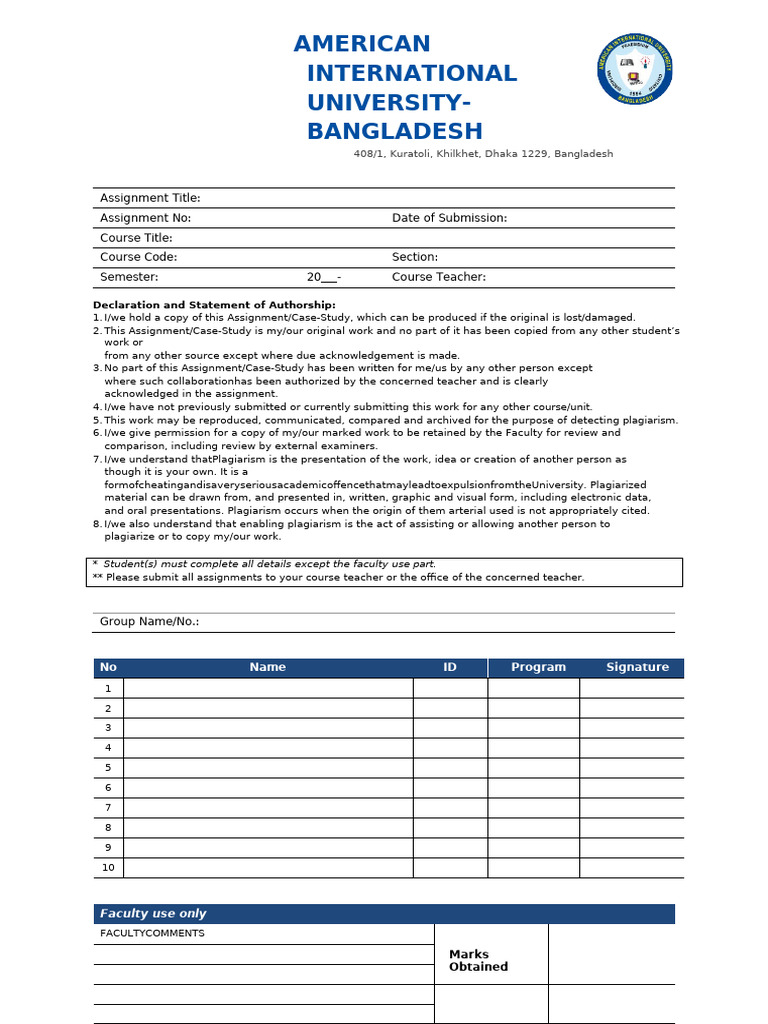 AIUB_Assignment_Cover_Sheet | PDF
