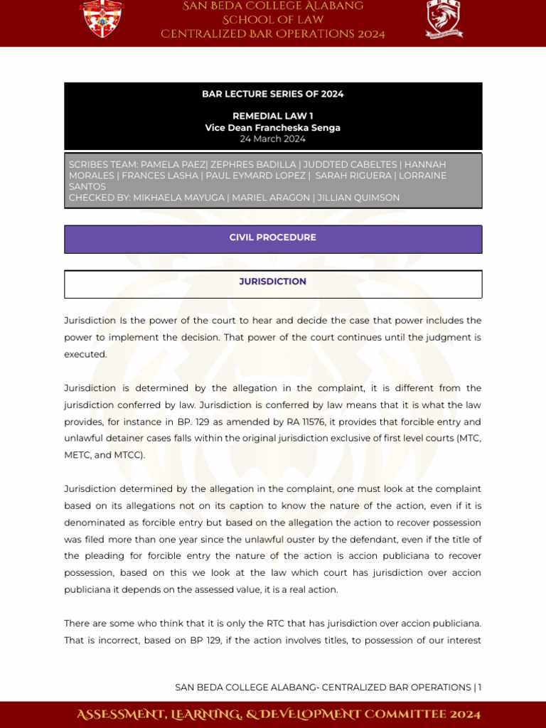 SBCA Lec 2024 Rem Part 1 | PDF