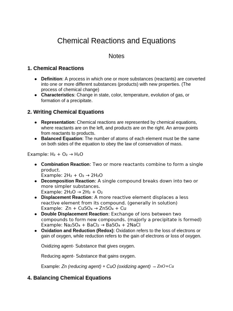 Chemical reactions and equations notes | PDF