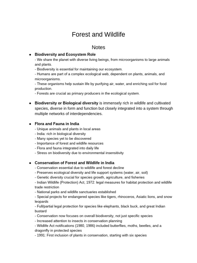 Forest and Wildlife Notes | PDF