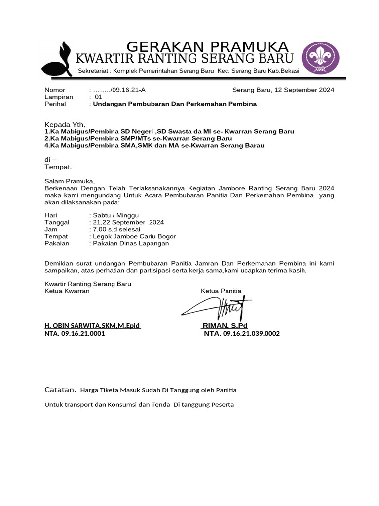SURAT Pembubaran Panitia JAMRAN | PDF