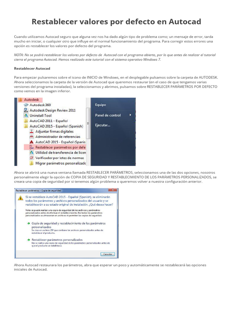 Restablecer+Valores+Por+Defecto+en+Autocad | PDF