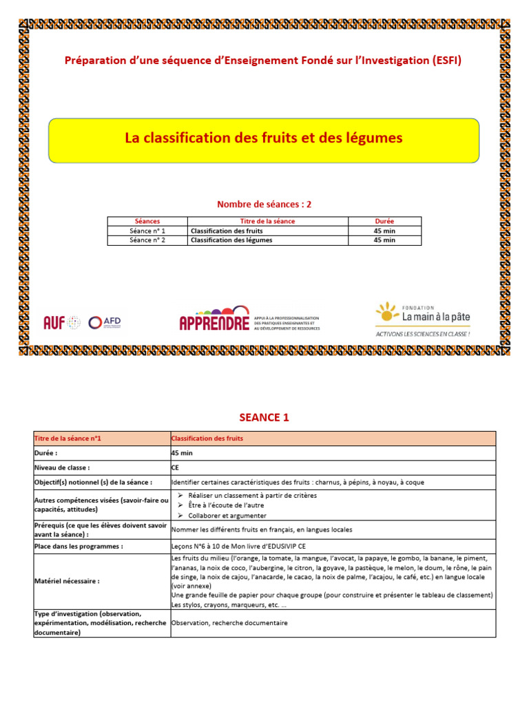 La Classification Des Fruits Et Des Legumes | PDF
