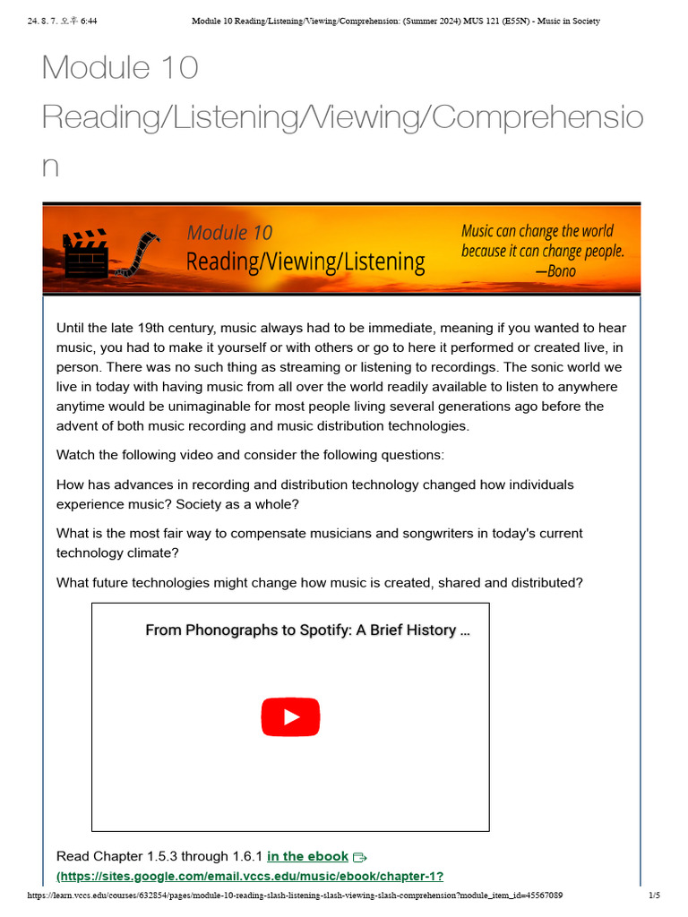 Module 10 Reading - Listening - Viewing - Comprehension - (Summer 2024 ...