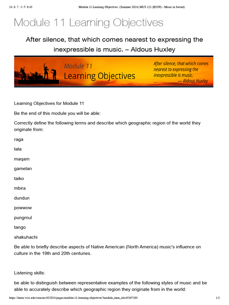 Module 11 Learning Objectives - (Summer 2024) MUS 121 (E55N) - Music in ...