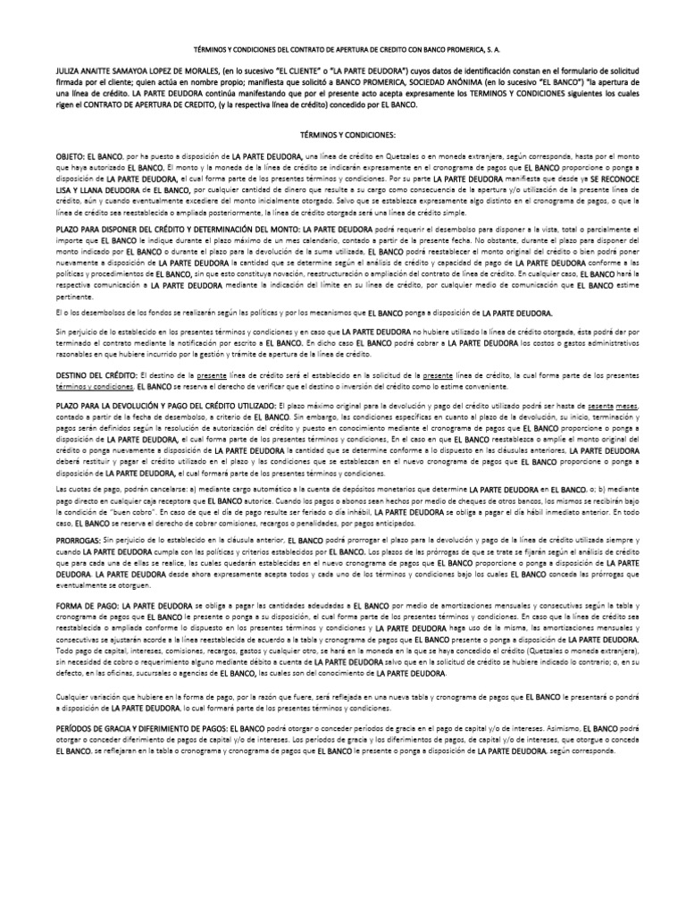 "El Cliente" "LA Deudora") "El Banco") | PDF