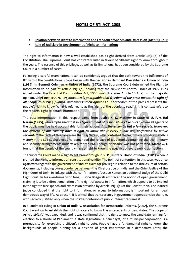 Notes of Rti Act | PDF