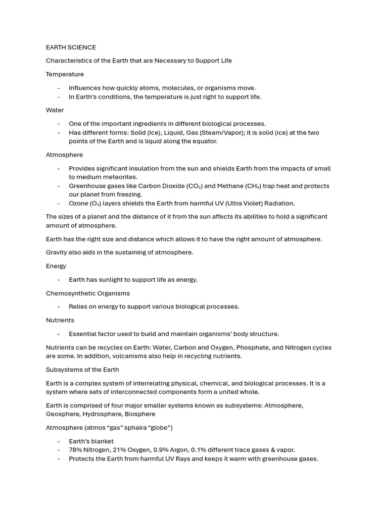 Earth Science Notes | PDF