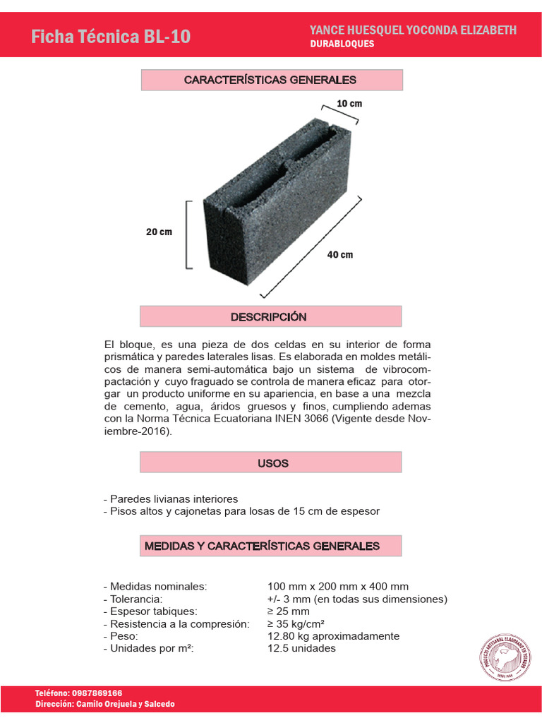DURABLOQUES - FICHA BL-20 (Recuperado) | PDF