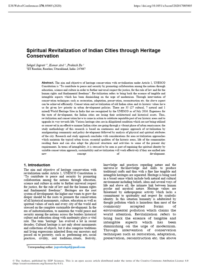 Spiritual Revitalisation of Indian Cities Through Heritage Conservation ... Spiritual Revitalisation of Indian Cities Through Heritage Conservation ...