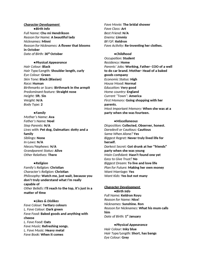 Character Development Pdf
