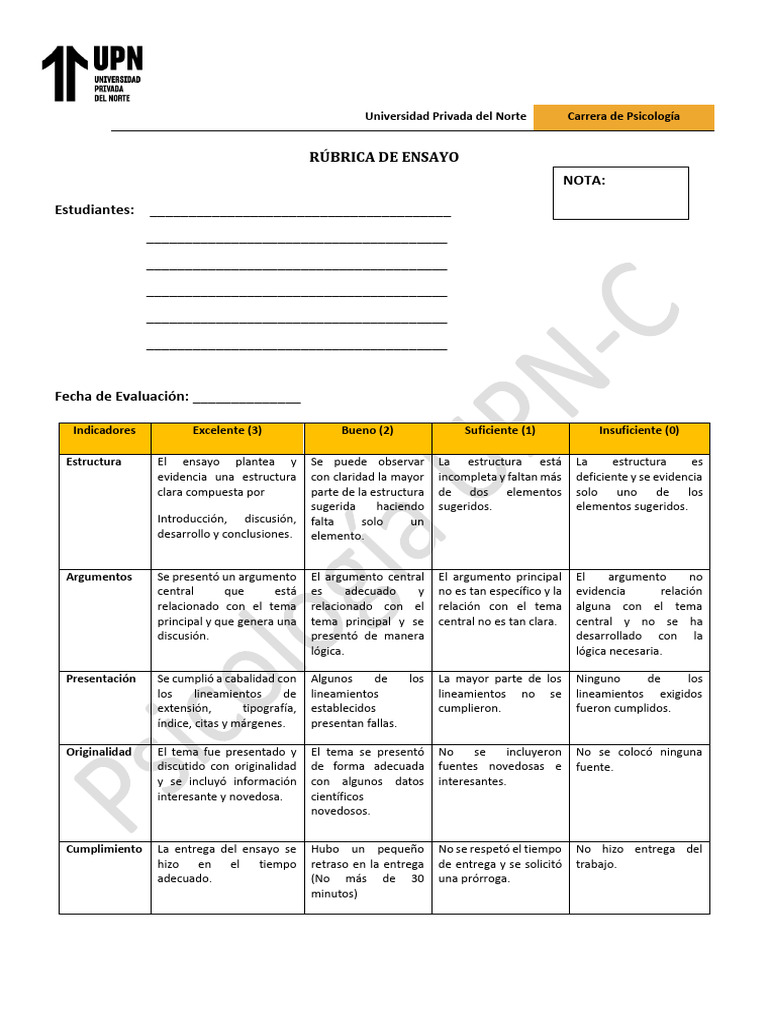 Rubrica de Ensayo | PDF