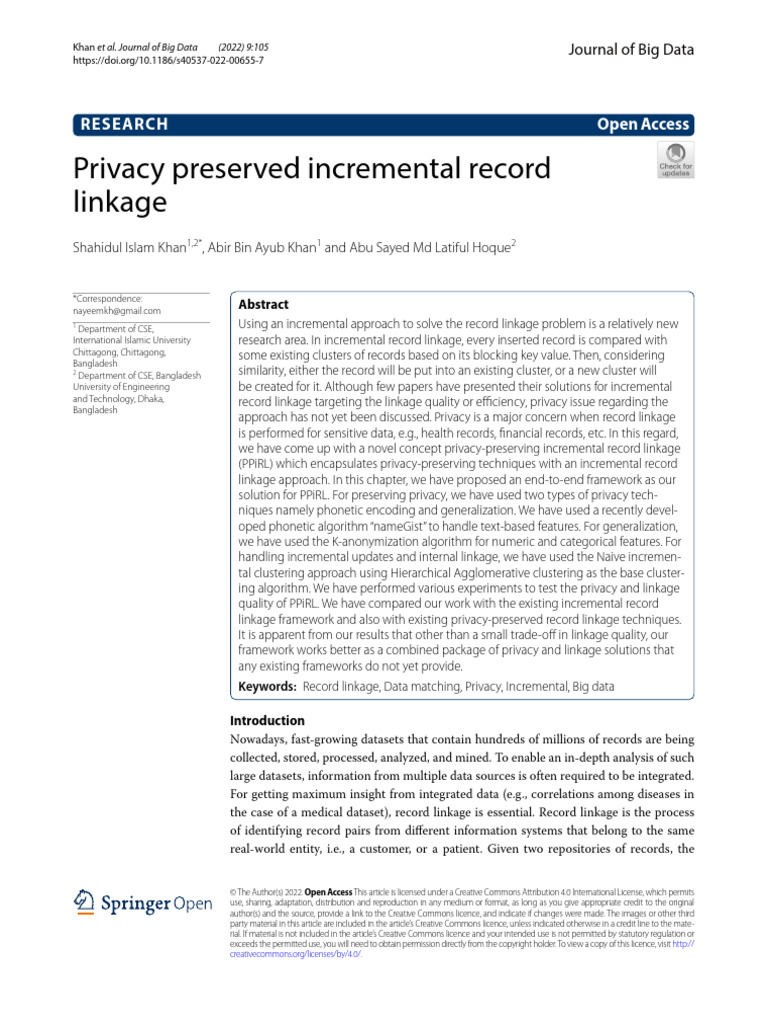 2022-Privacy Preserved Incremental Record Linkage | PDF