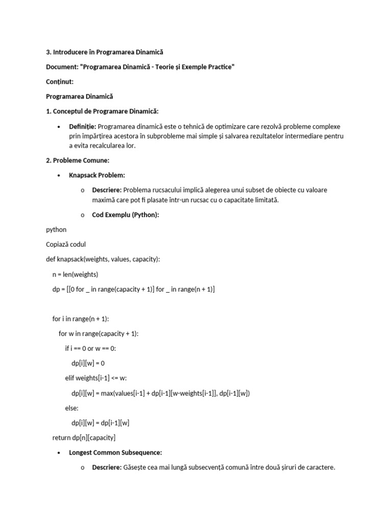 Introducere În Programarea Dinamică | PDF