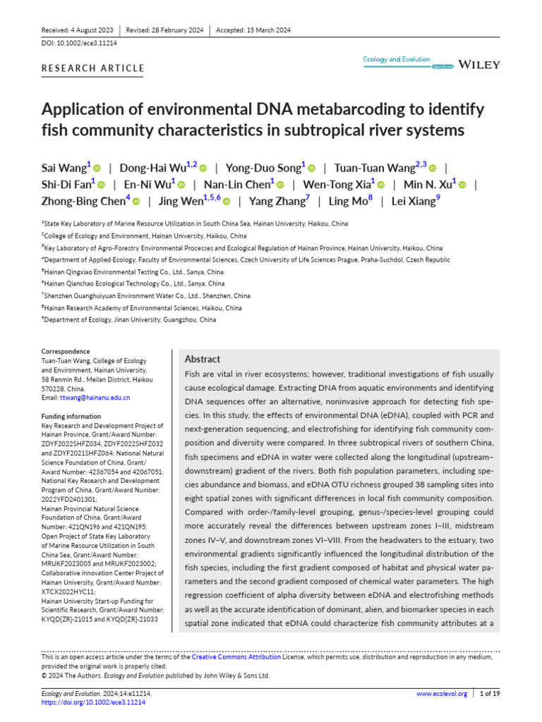 Application of Environmental DNA Metabarcoding To Identify Fish ...