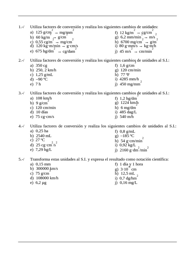 Guia Ejercicios Factores Conversion | PDF | Unidades de medida | Sistema Internacional de Unidades