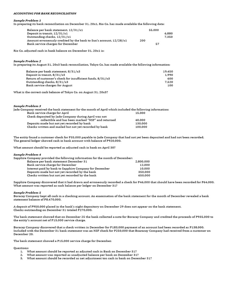 Sample Problem BankRecon | PDF