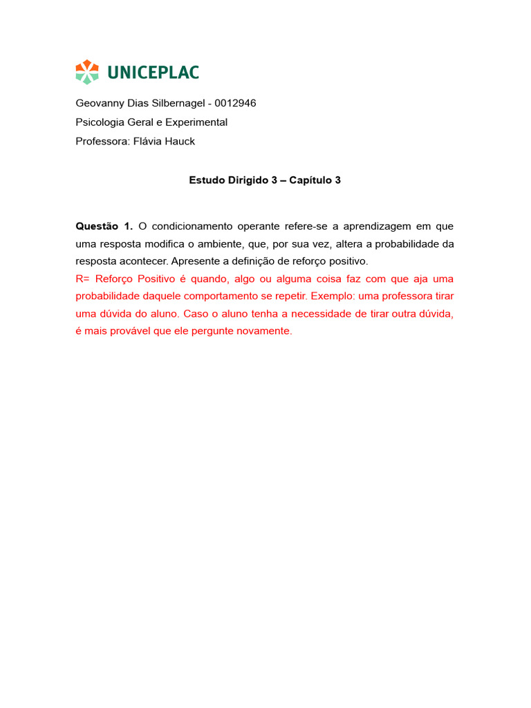 Estudo Dirigido Cap 3 - Geovanny Dias Silbernagel | PDF