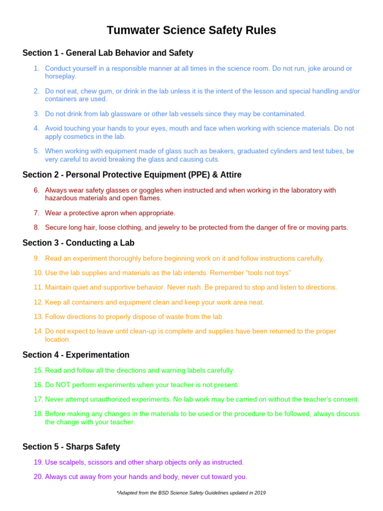 Phelps - TMS Science Safety Rules Sectioned For | PDF