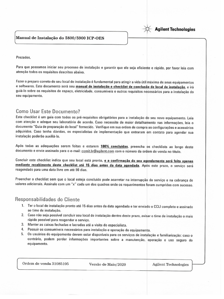 Manual de Instalação Do 58005900 ICP-OES | PDF