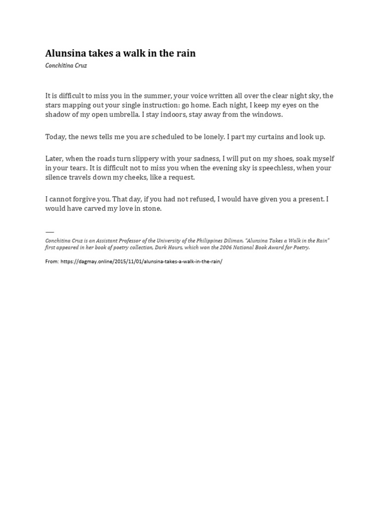 Alunsina Takes A Walk in The Rain | PDF