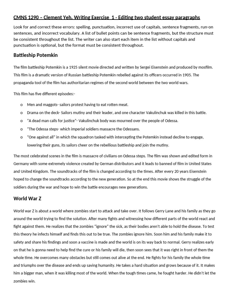 Exercise 1, Film Essays For Correcting | PDF