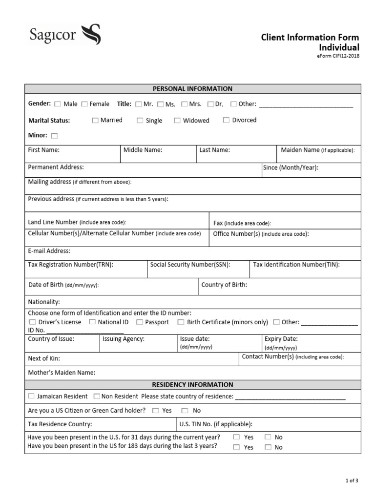 Customer Information Form Individual | PDF