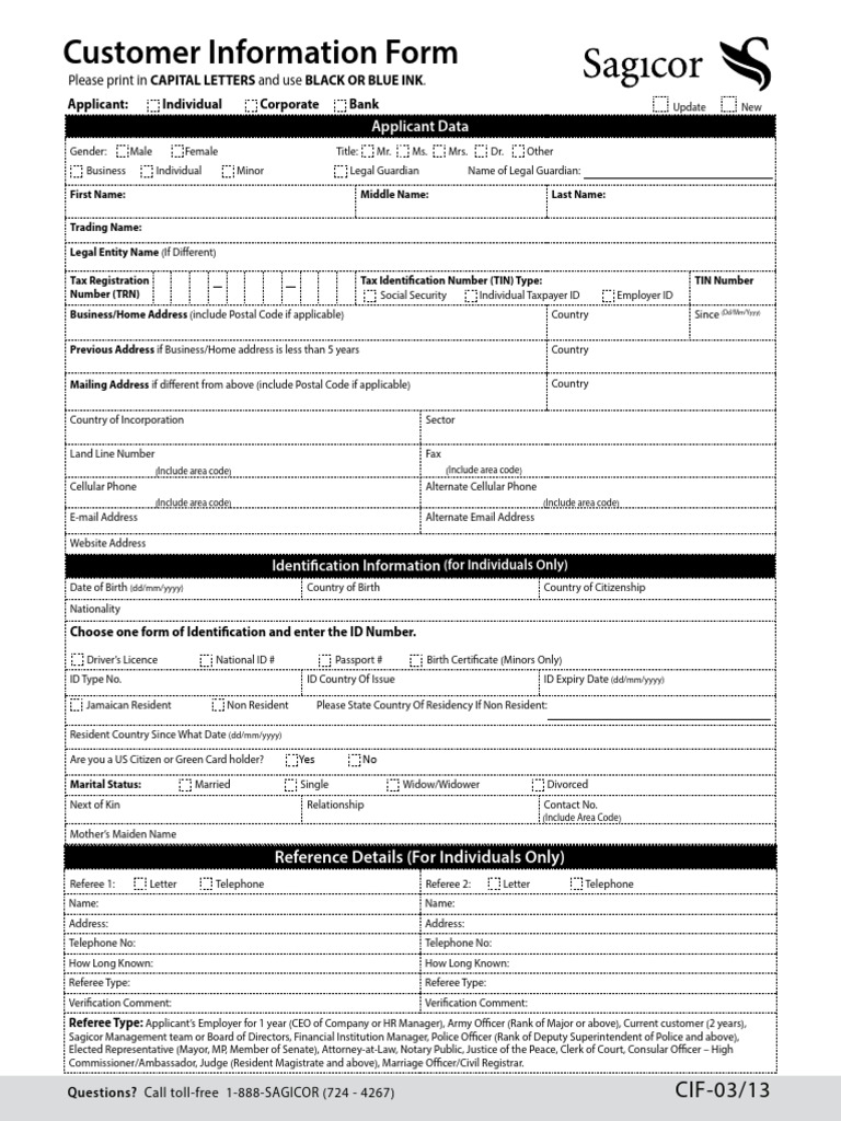 SBJ Customer Information Form | PDF