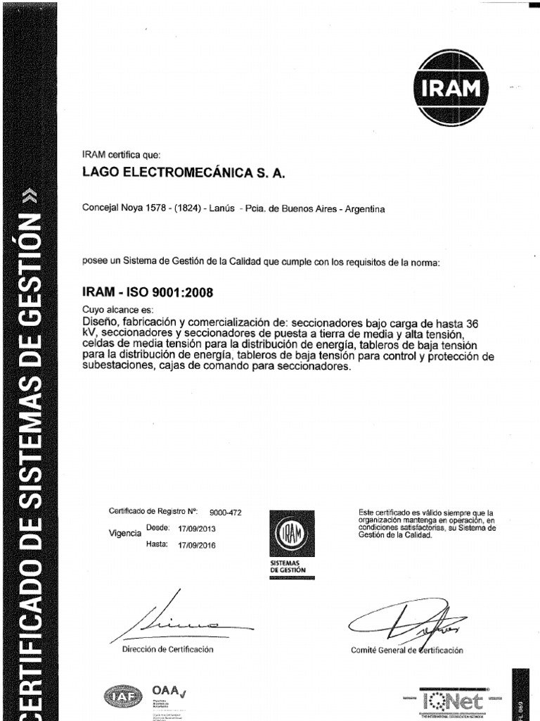 Certificado IRAM 2013-16 | PDF