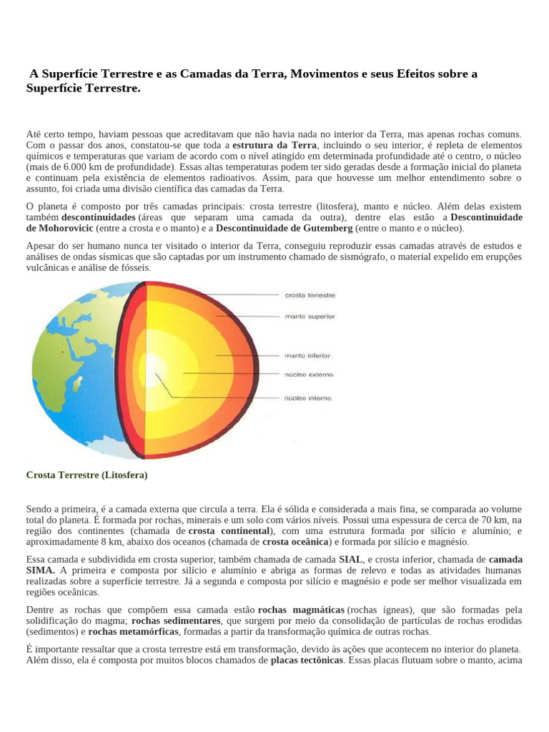 A Superfície Terrestre e As Camadas Da Terra | PDF