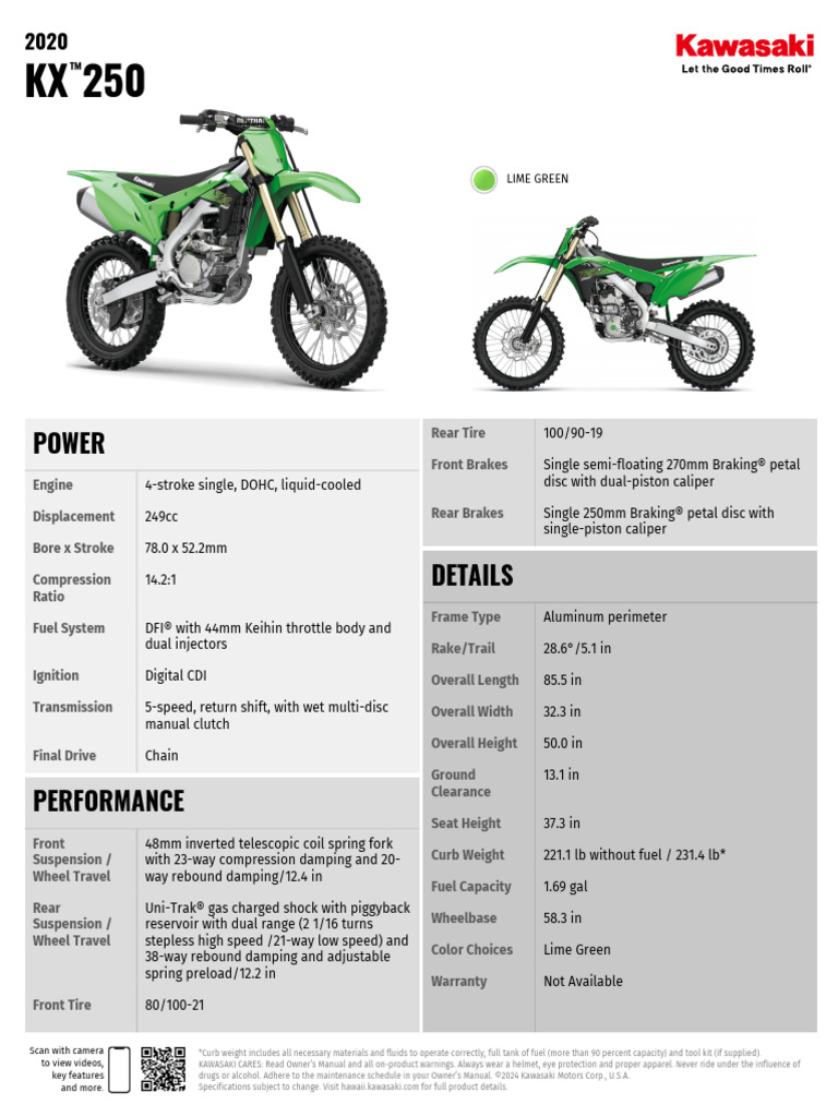 2020 kx250 en Us Spec Sheet | PDF