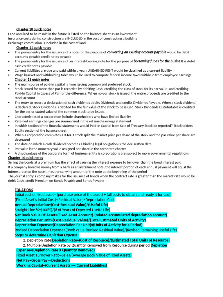 Accounting Outline 10-14 | PDF