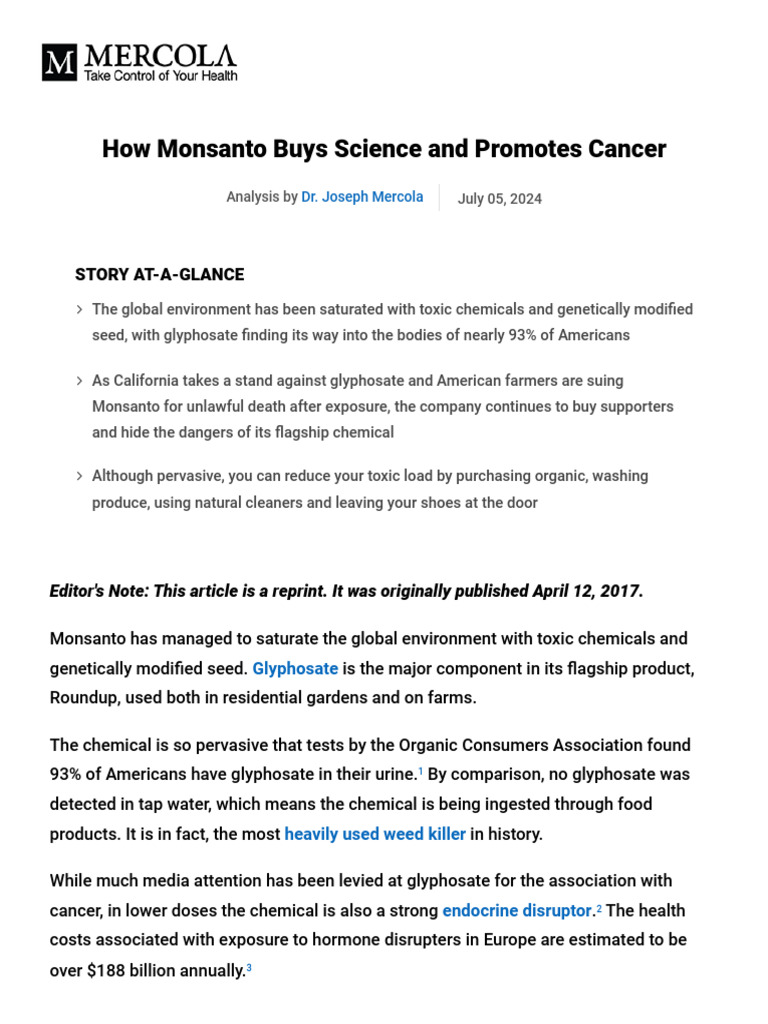 How Monsanto Buys Science Promotes Cancer PDF | PDF
