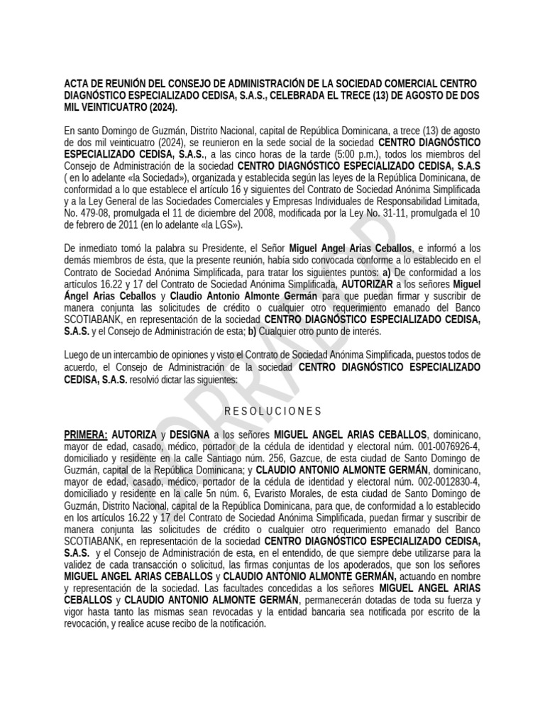 Acta de Reunión Del Consejo de Administración 13 de Agosto de 2024 - Rev | PDF