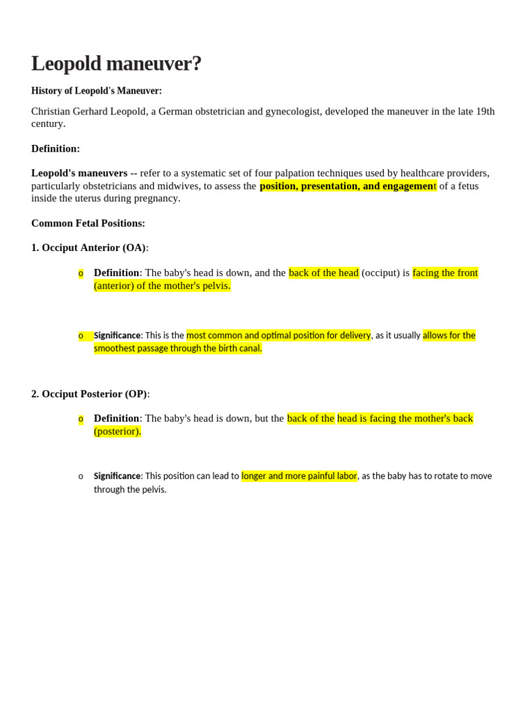 Leopolds Maneuver | PDF